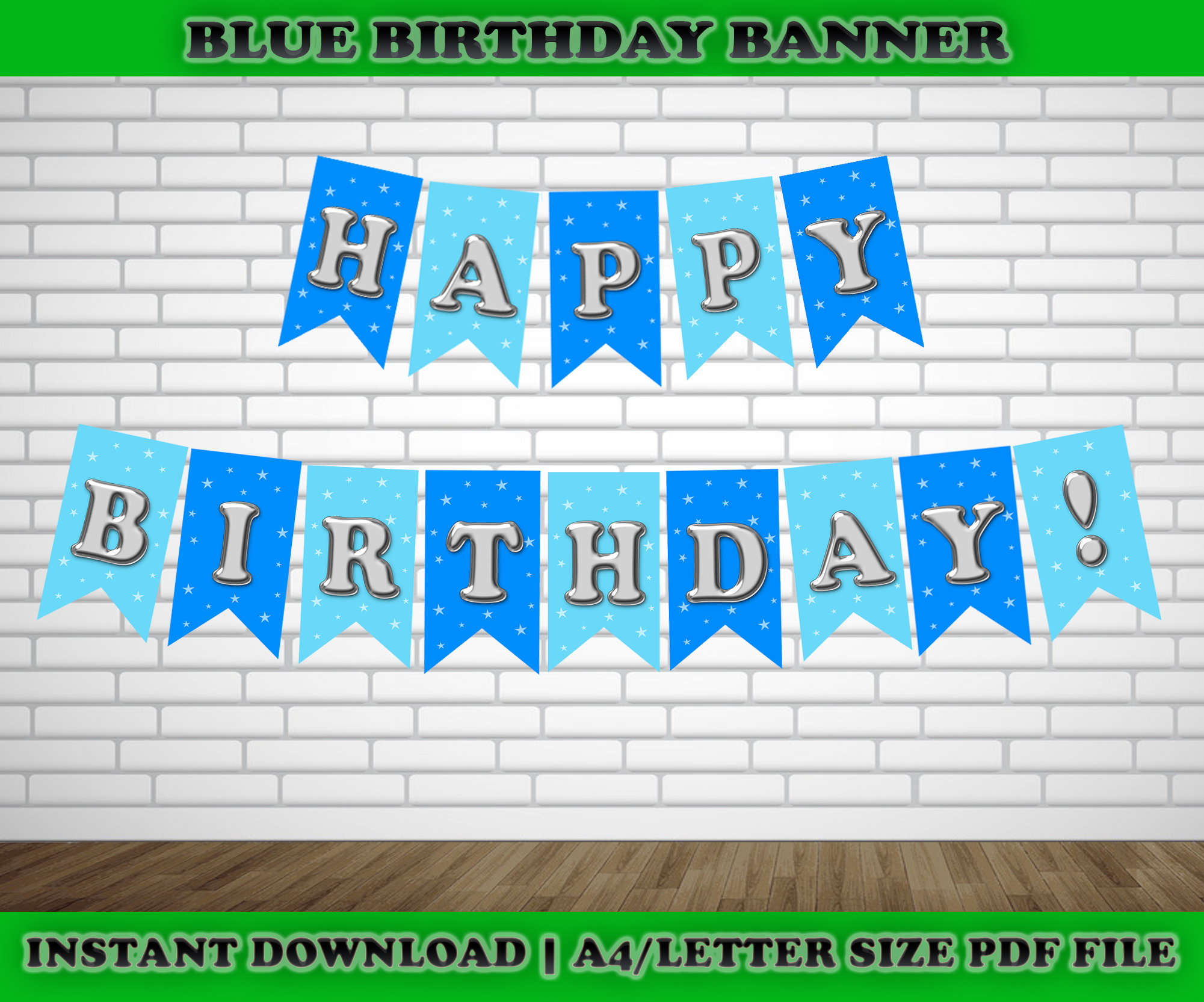 Happy Birthday Banner Printable, Blue Birthday Flags, Birthday ...