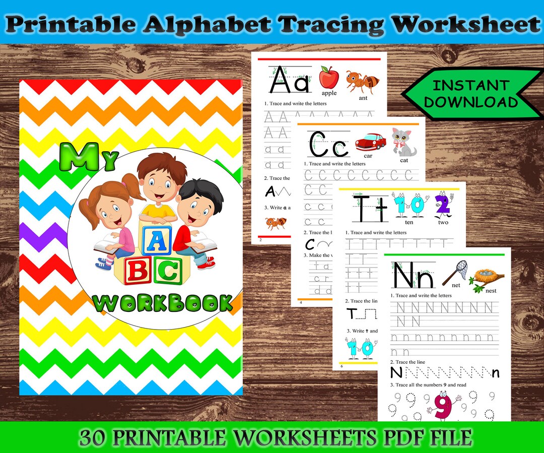 PRINTABLE Alphabet Letters Tracing Worksheets, ABC Tracing, Workbook ...
