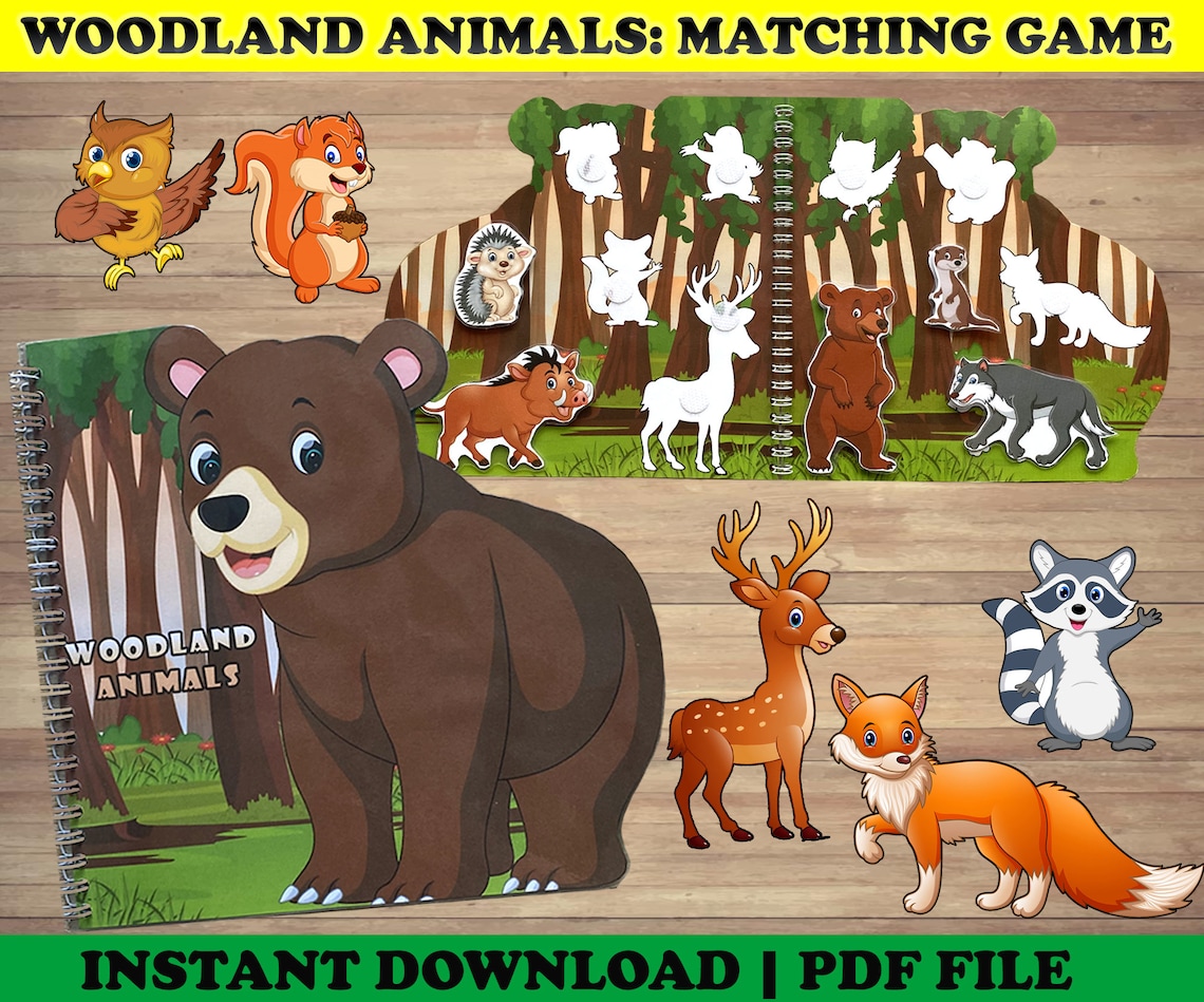 Woodland Animal Busy Book Printable, Forest Animals, Matching Game ...