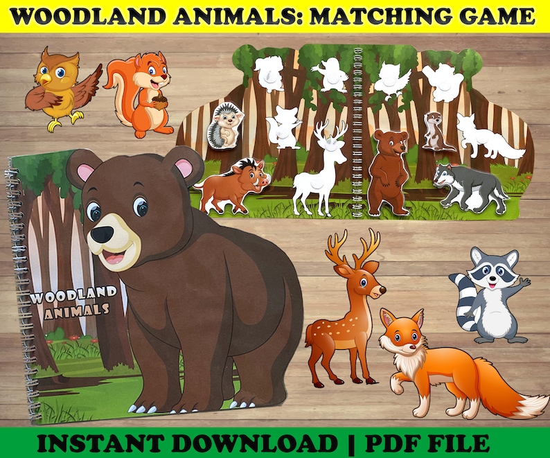 Woodland Animal Busy Book Printable, Forest Animals, Matching Game ...