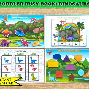 Dinosaur Toddler Printable Busy Book, Dino Learning Binder Worksheets ...