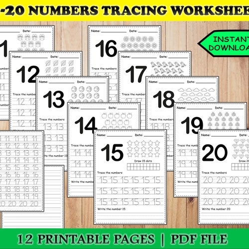 Number Tracing Preschool Worksheet Printable 11-20 - Etsy