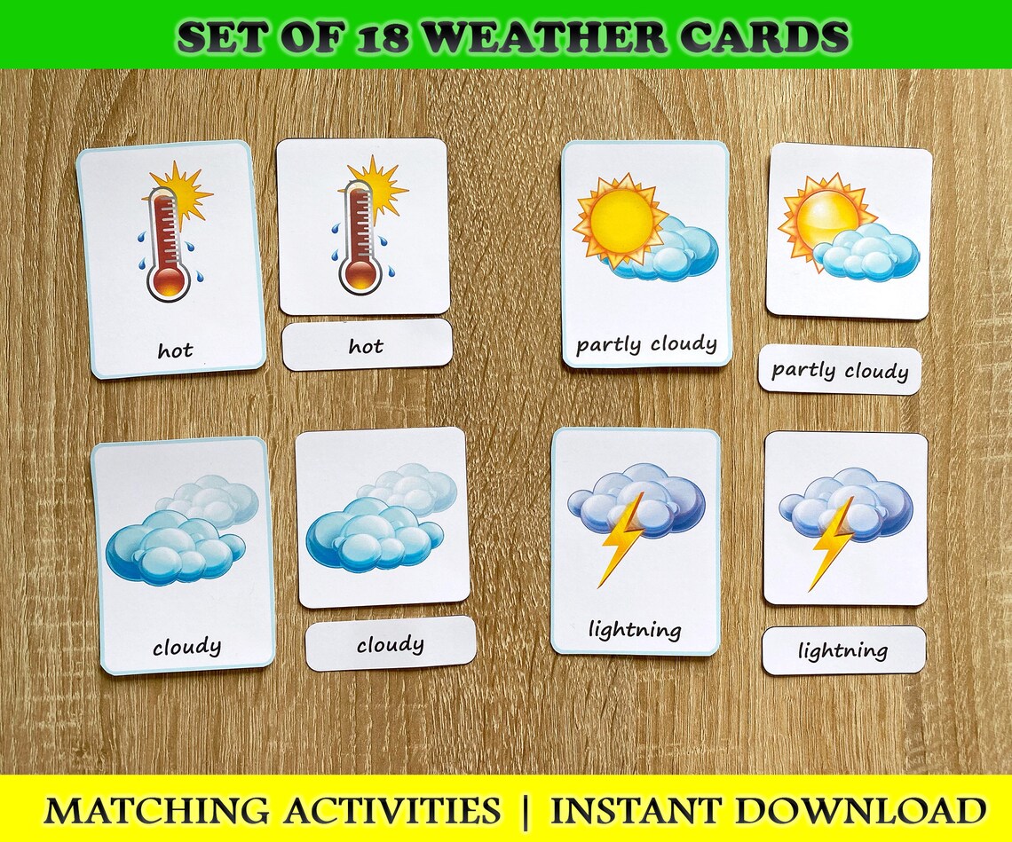 Weather Flashcards, Homeschool Montessori Materials, Toddler Flash ...