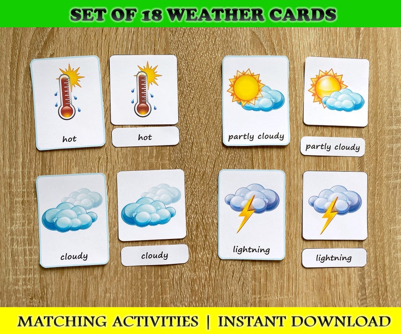 Weather Flashcards, Homeschool Montessori Materials, Toddler Flash ...