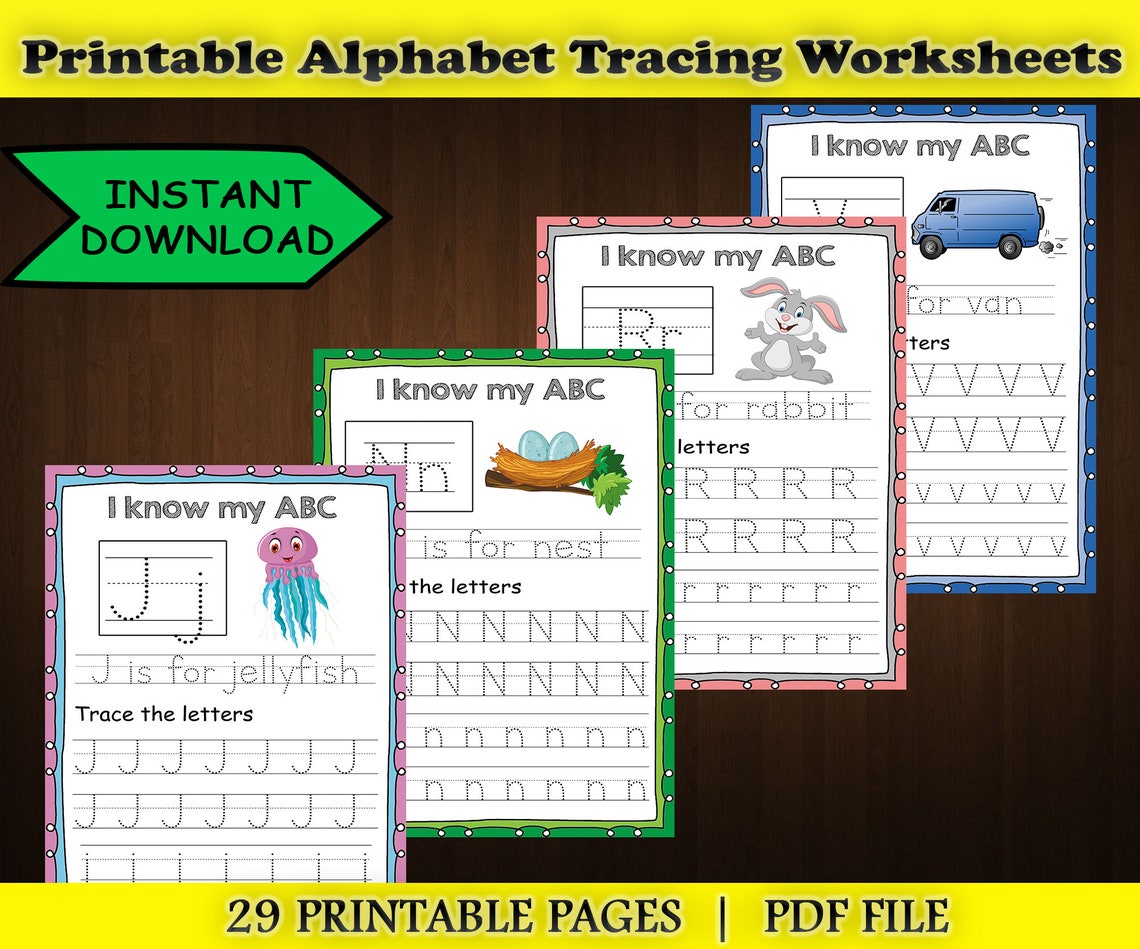 PRINTABLE Alphabet Letters Tracing Worksheets, ABC Tracing, Workbook ...