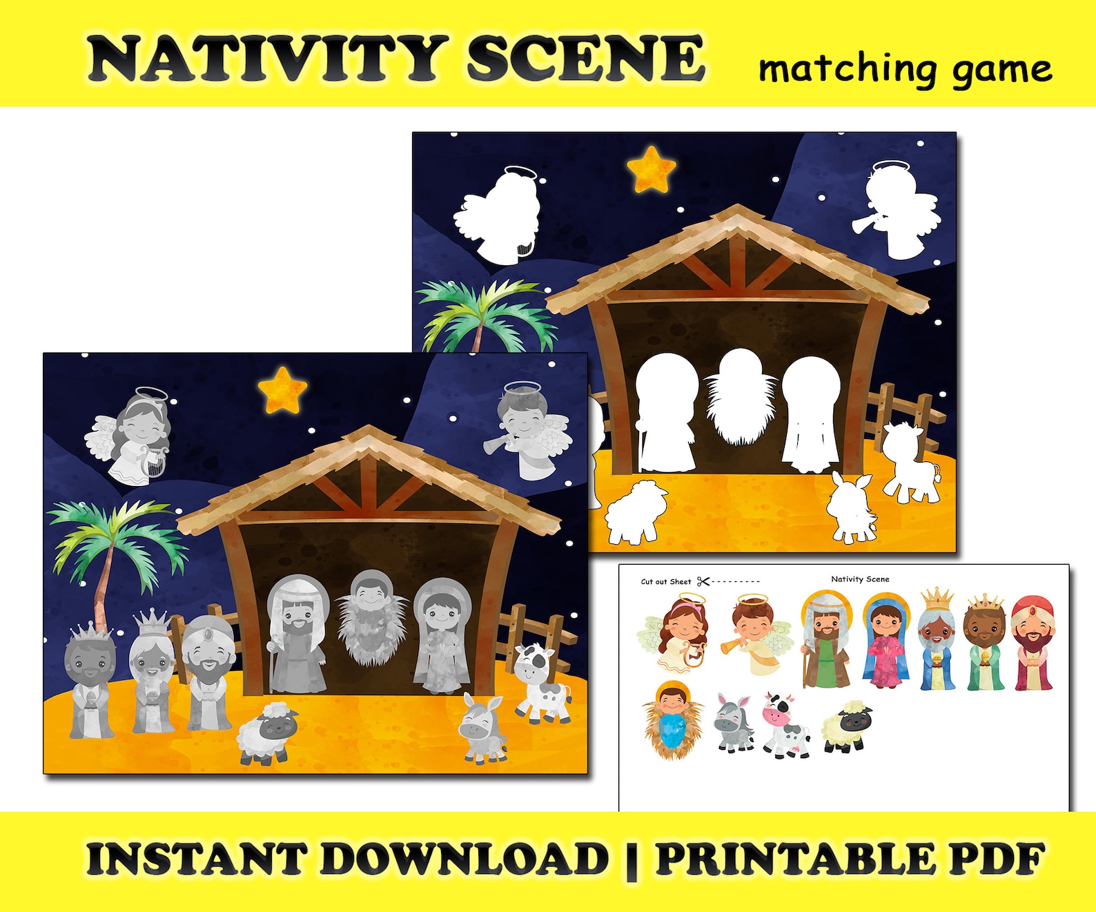 Nativity Scene Printable Matching Activity, Christmas Matching Game ...