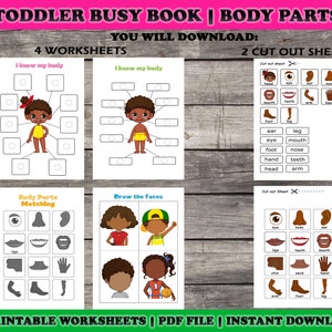 Body Parts Matching Worksheet, Afro American, Toddler Learning Binder ...