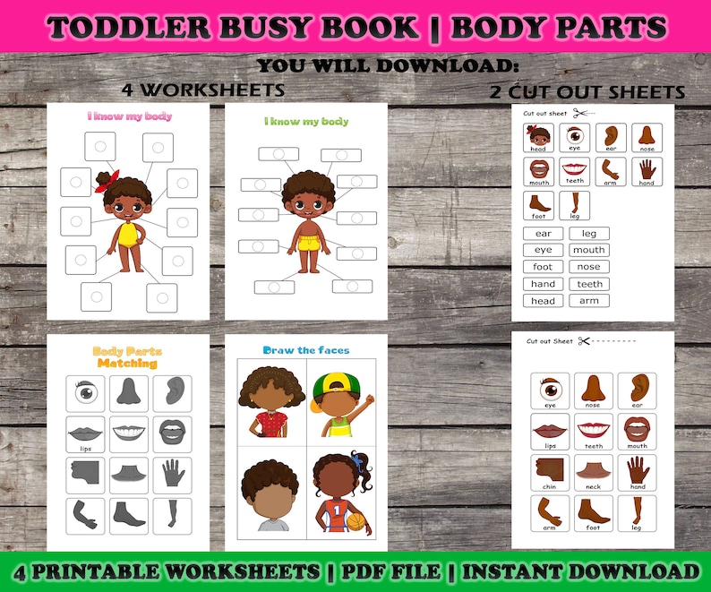 Body Parts Matching Worksheet, Afro American, Toddler Learning Binder ...