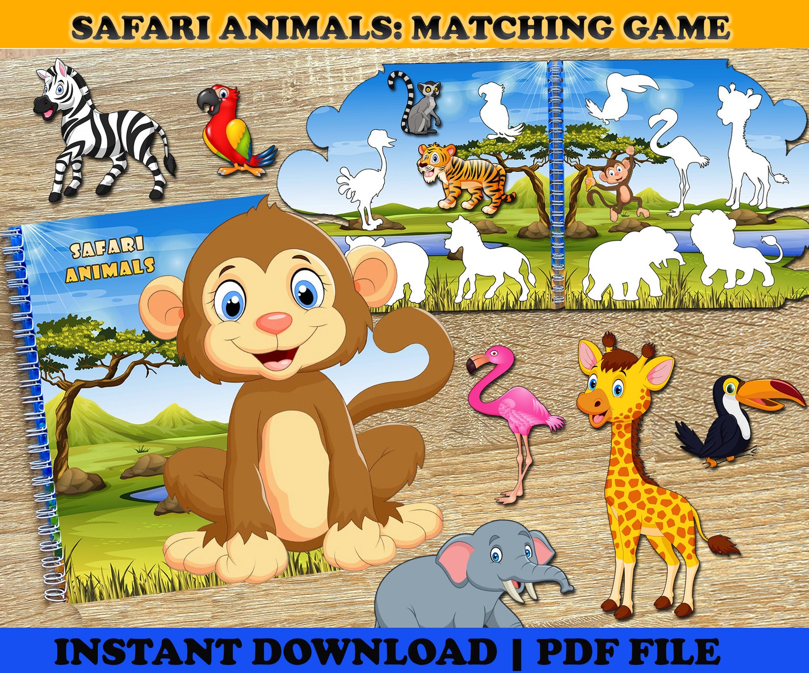 Safari Animals Busy Book Printable, African Animals, Matching Game ...