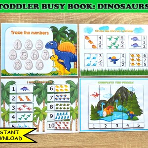 Dinosaur Toddler Printable Busy Book, Dino Learning Binder Worksheets ...