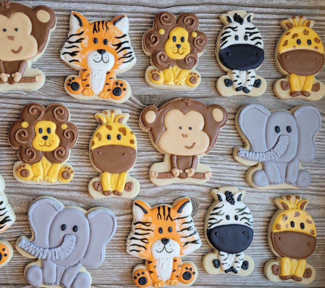 Safari Animals Decorated Sugar Cookies 12ct - Etsy