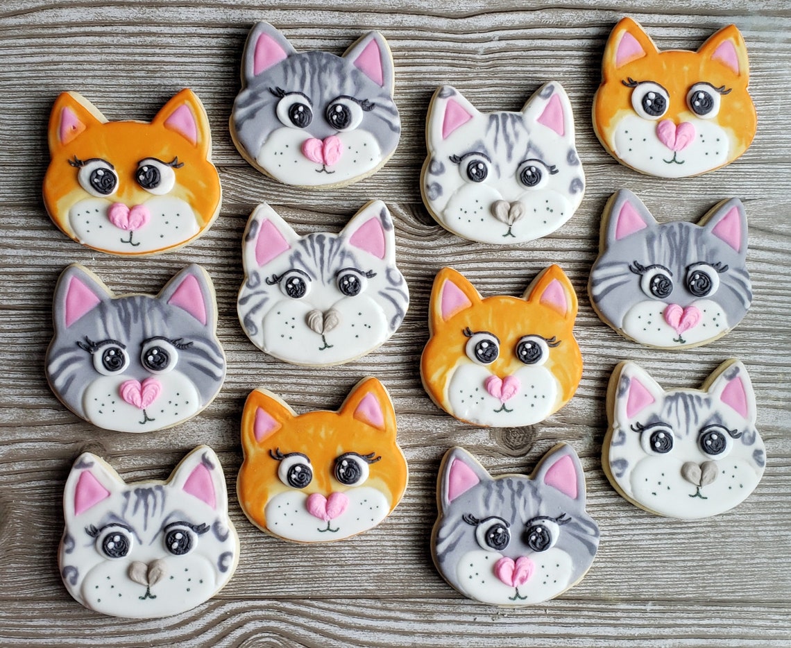 Cat Face Decorated Sugar Cookies - Etsy