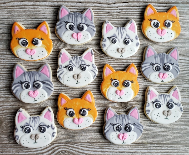 Cat Face Decorated Sugar Cookies - Etsy