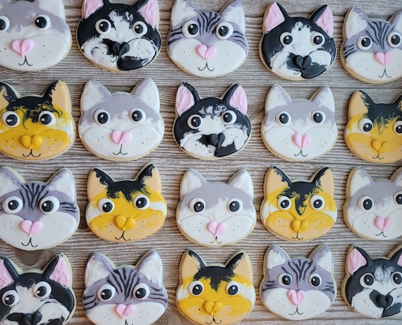 Cat Face Decorated Sugar Cookies | Etsy