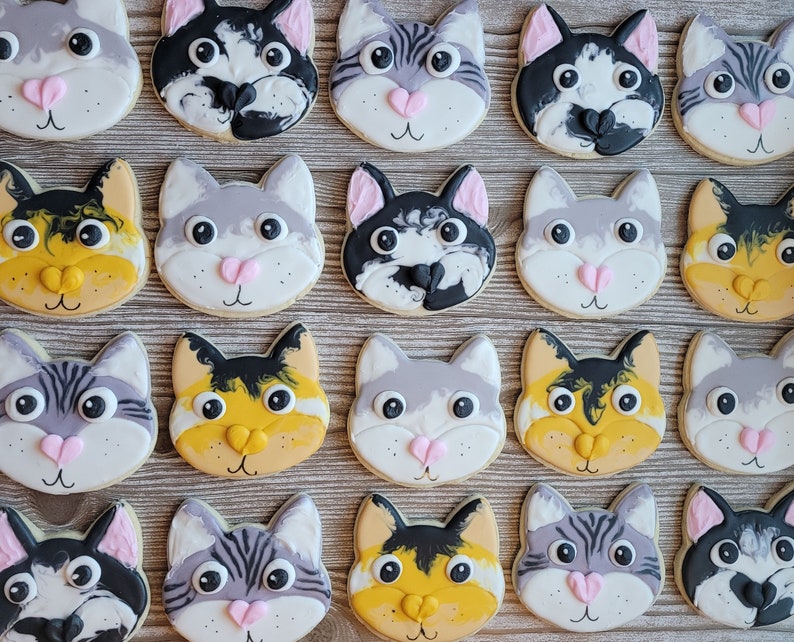Cat Face Decorated Sugar Cookies - Etsy