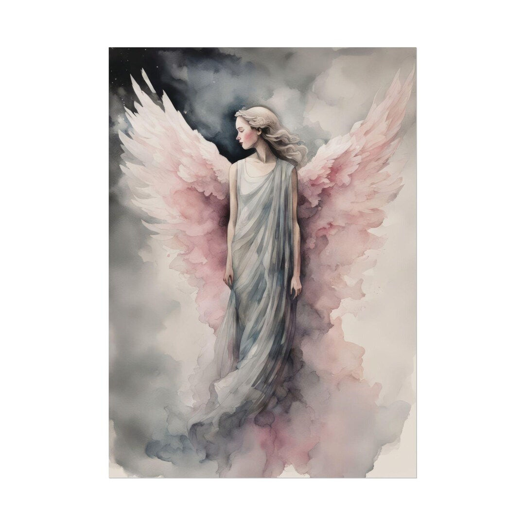 Pink Angel Poster, Guardian Angel Watercolor Print Religious Wall Art ...