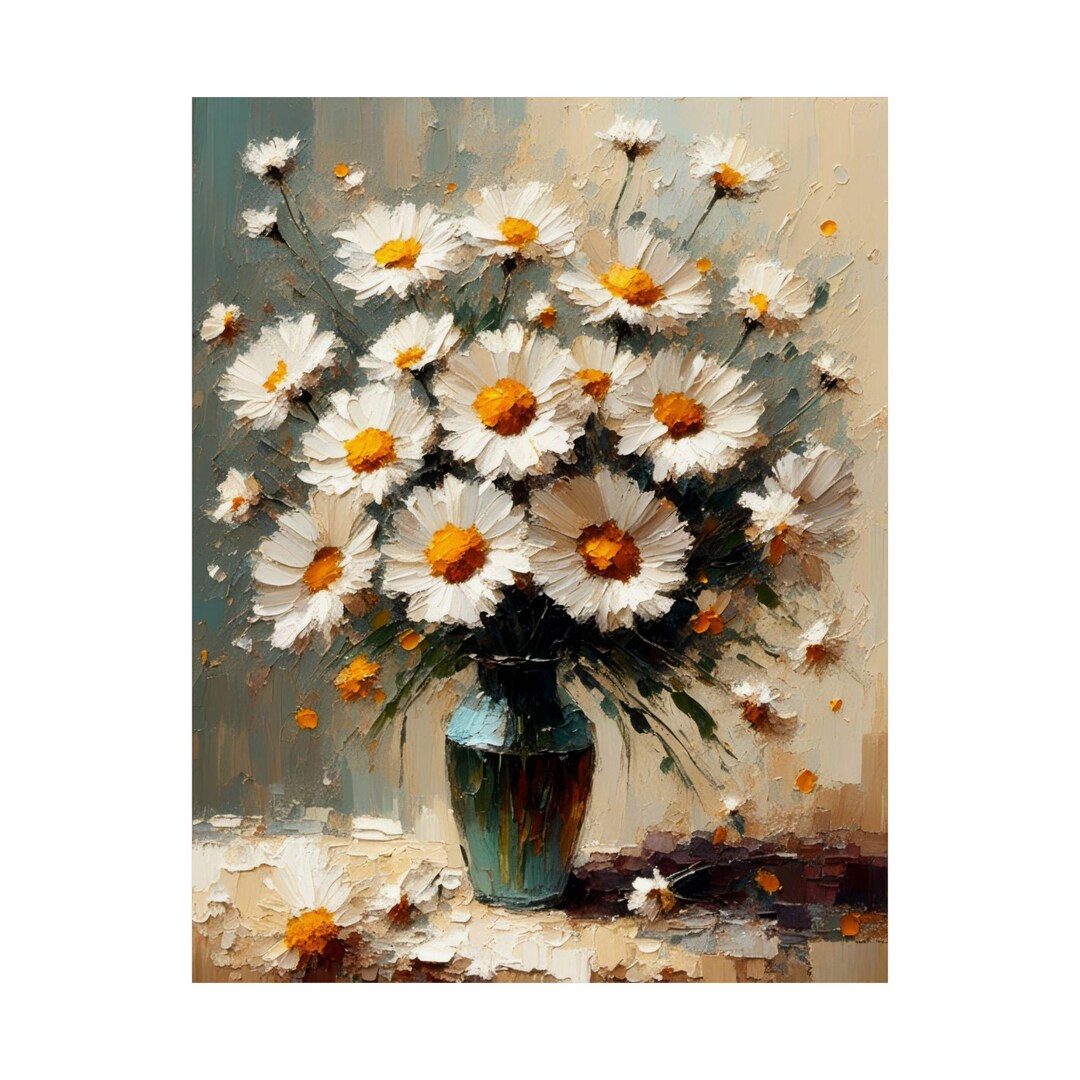 Daisies Oil Painting, Daisy Flowers Print, White Daisies Floral Wall ...