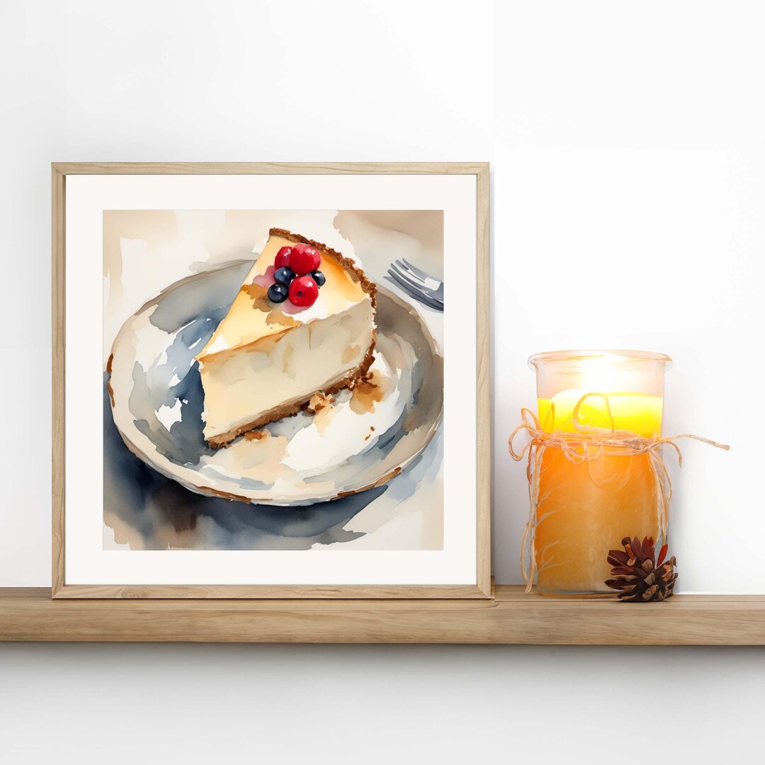 Cheesecake Painting, Watercolor Dessert Artwork, Cake Wall Art, Kitchen ...