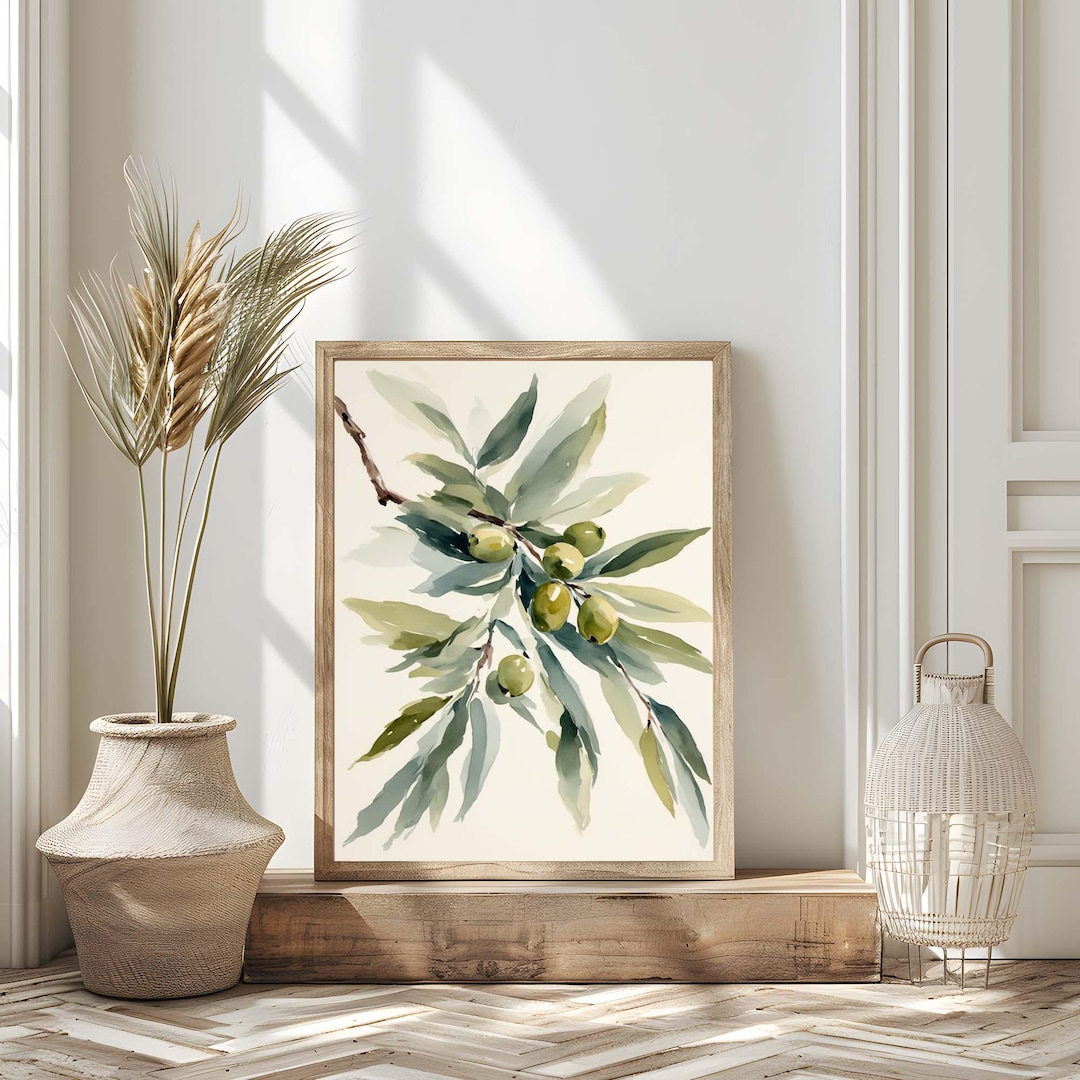 Olive Branch Watercolor Painting, Botanical Wall Art Olive Tree Artwork ...
