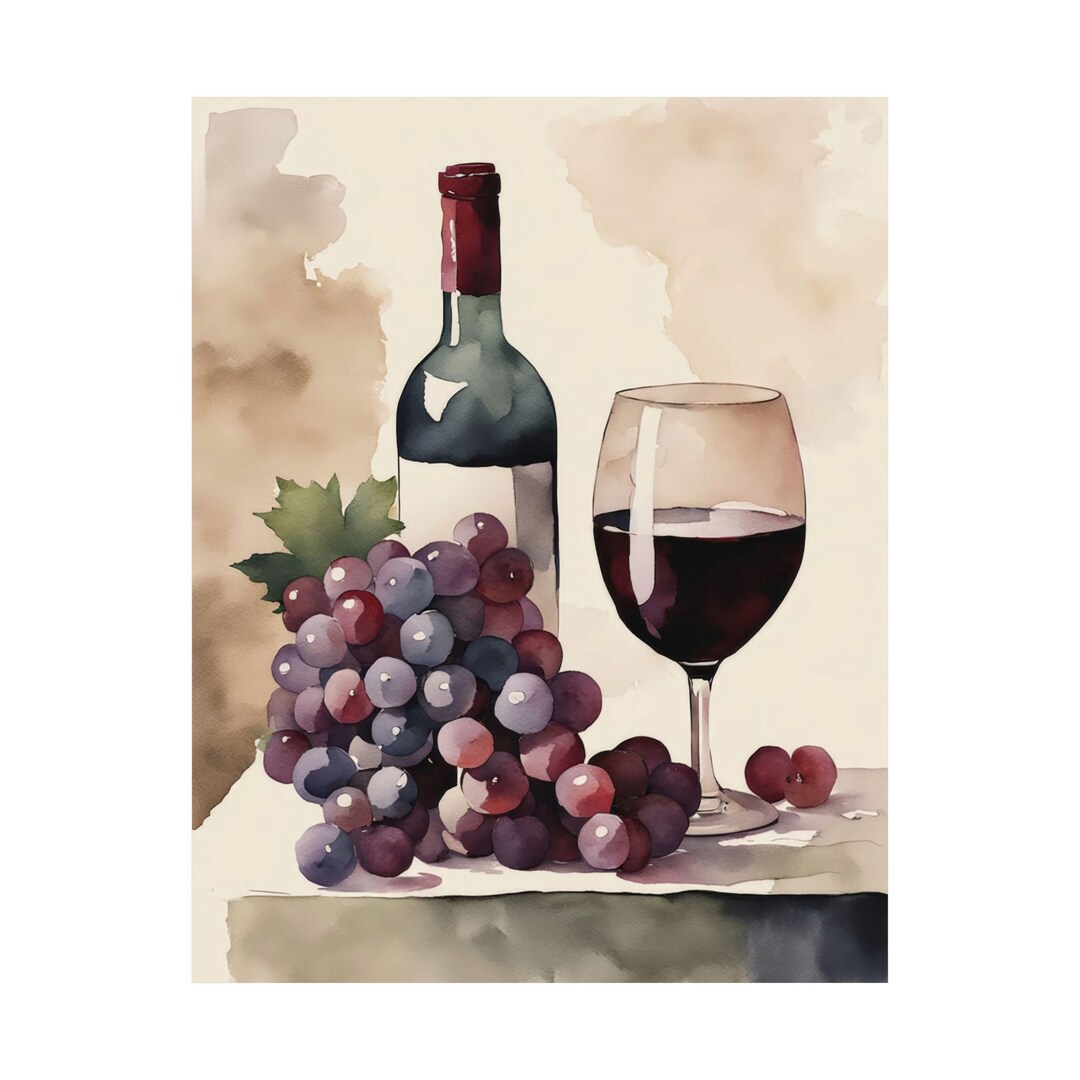 Red Wine Poster, Grapes Bar Cart Print, Preppy Posters Wine Bottle ...