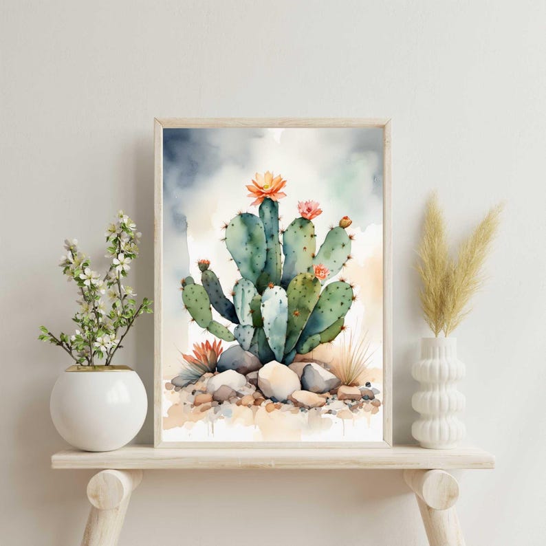 Cactus Flowers Watercolor Art Print Floral Artwork Cacti Wall Art ...