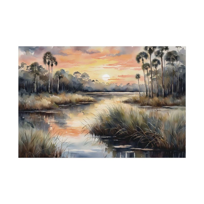 Florida Sunset, Wetlands Watercolor Print, Marsh Wall Art - Etsy