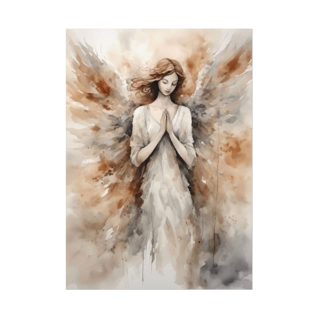 Praying Angel Poster, Guardian Angel Watercolor Print Religious Wall ...