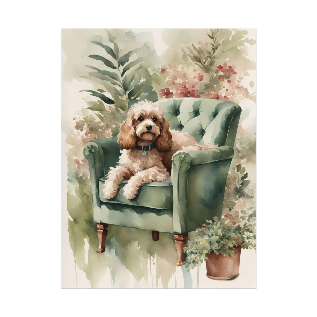 Cute Cavapoo Art Print, Sage Green Floral Wall Art, Dog Lover Gift ...