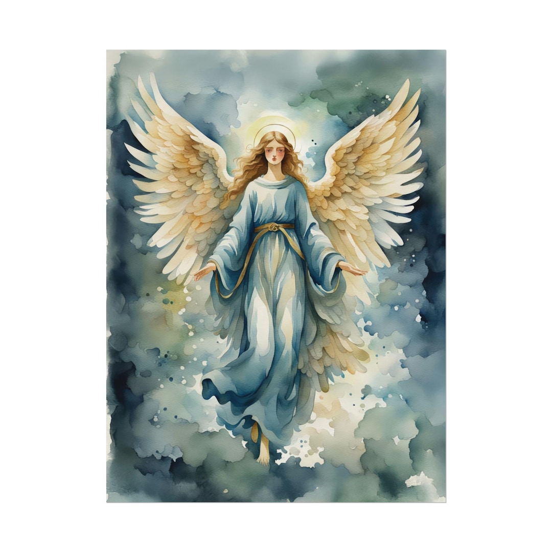 Blue Guardian Angel Watercolor Print, Religious Wall Art - Etsy