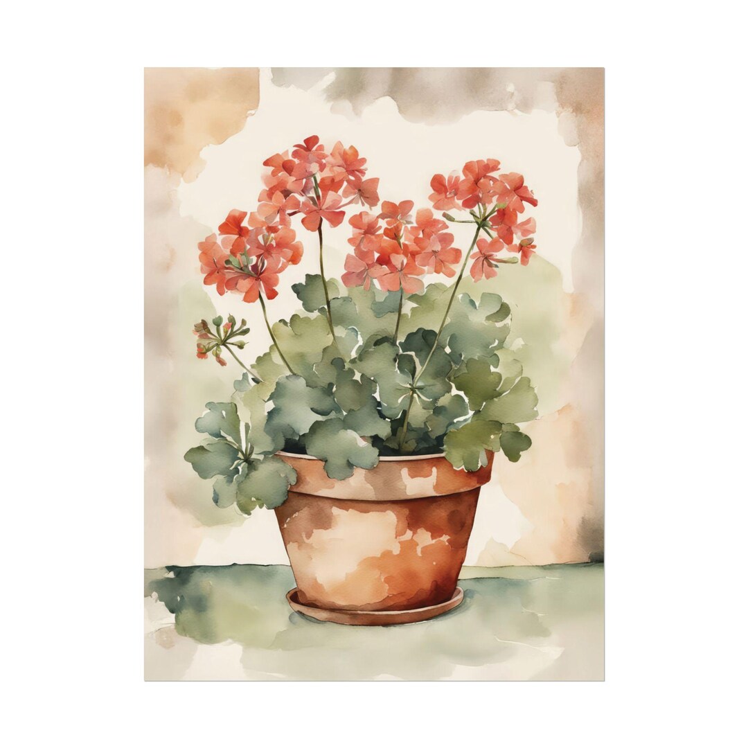 Red Geranium Watercolor Painting Floral Poster, Still Life Art Print ...