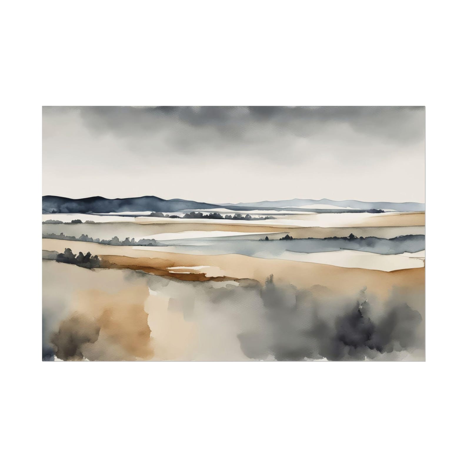 Gloomy Sky Abstract Landscape Watercolor Print #NC74, Neutral Horizon ...