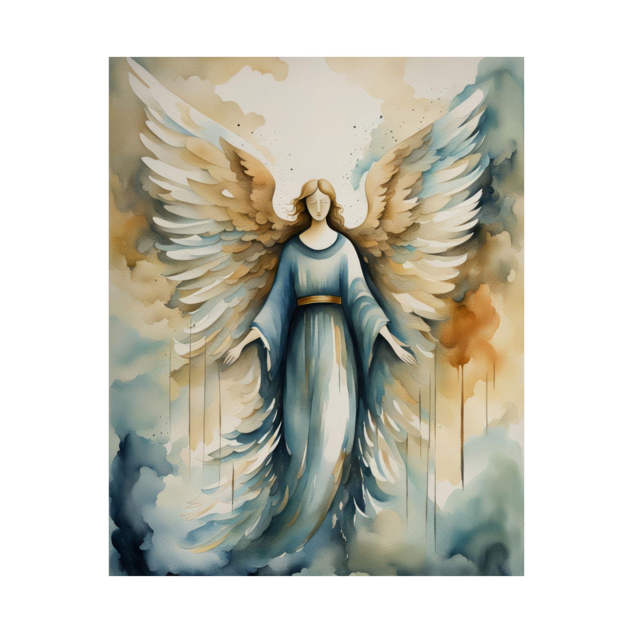 Guardian Angel Poster Blue Angel Watercolor Print Religious Wall Art ...