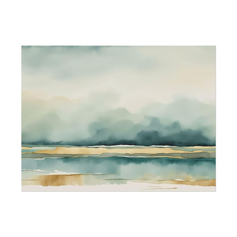 Abstract Landscape Watercolor Print, Teal Horizon Art Print, Living ...