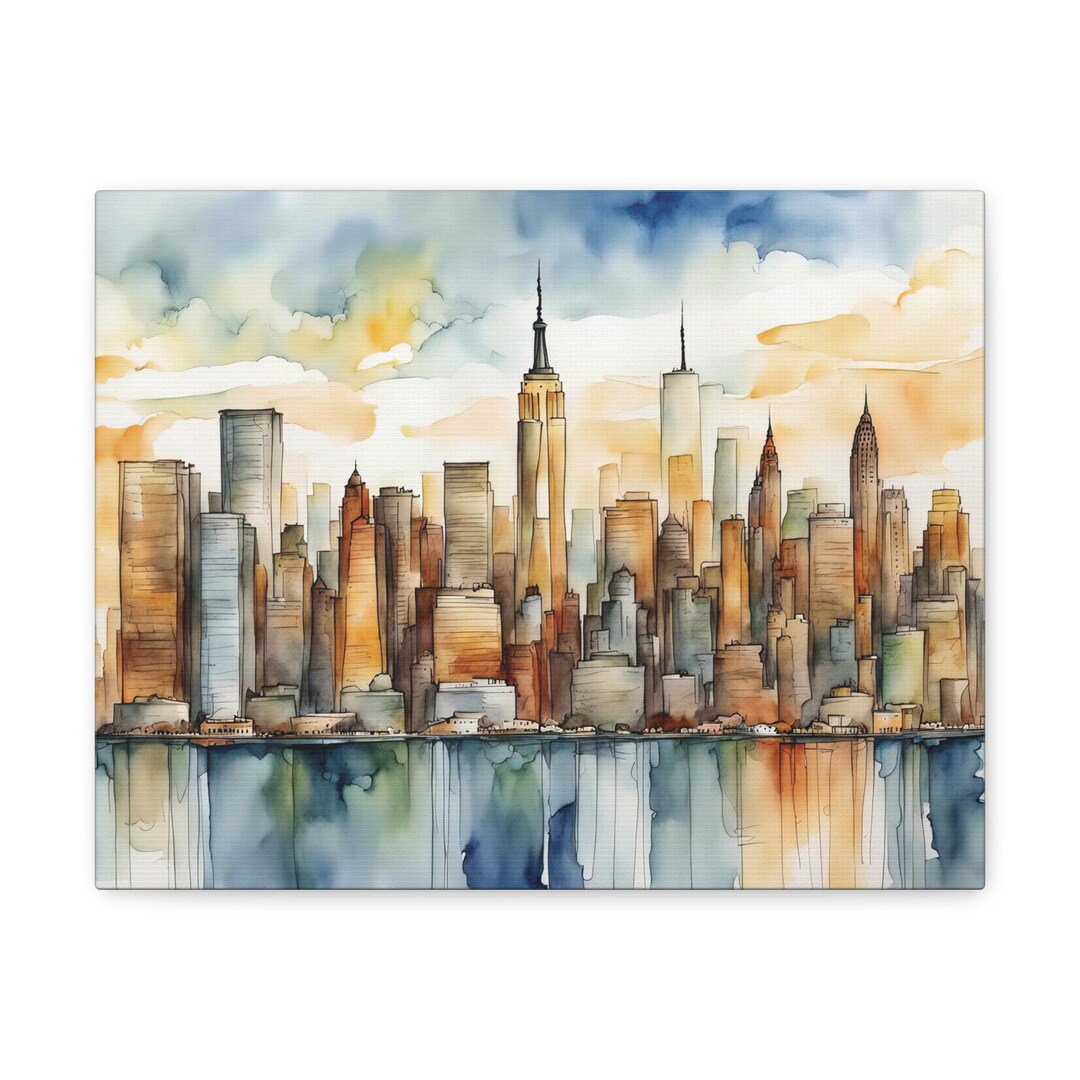 New York Skyline Watercolor Canvas Print, Gallery Wraps - Cityscape ...