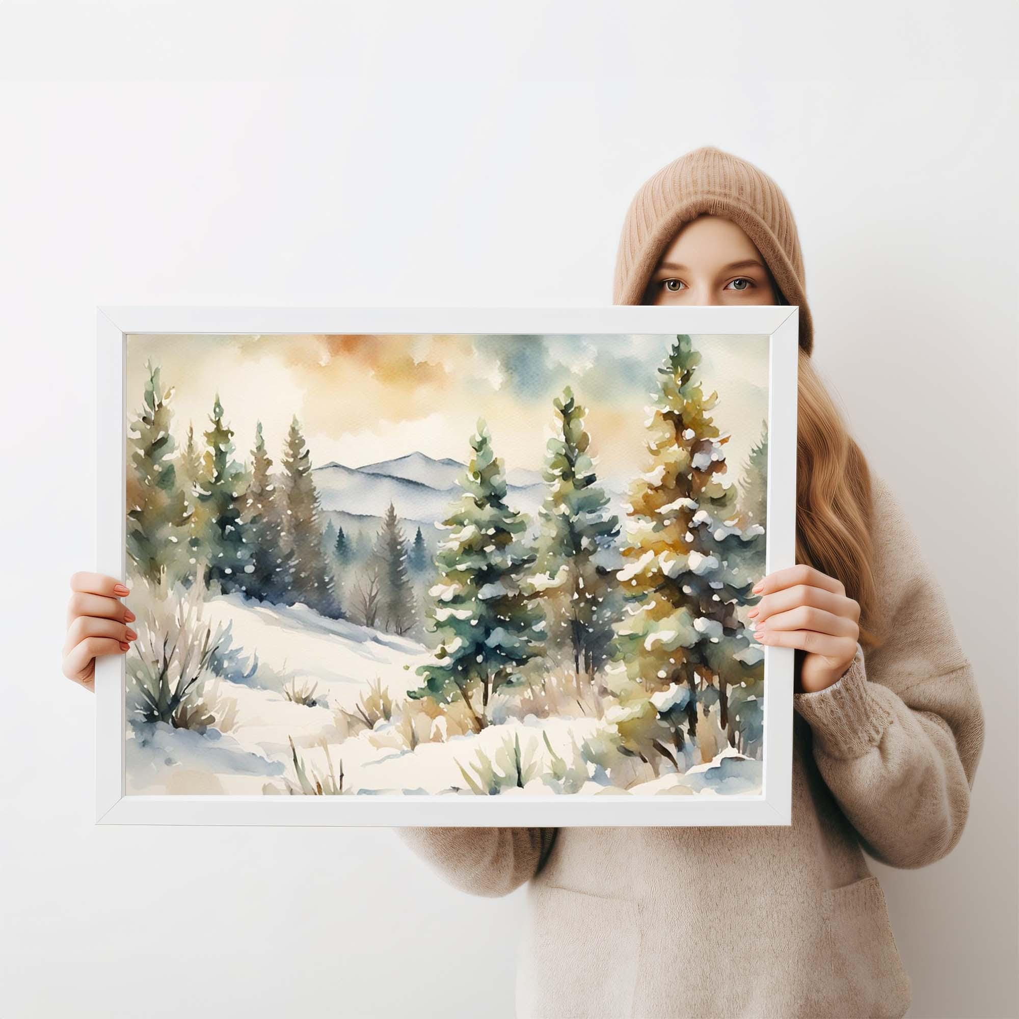 Snow Scene Watercolor Winter Landscape Art Print Idaho Painting Snowy ...