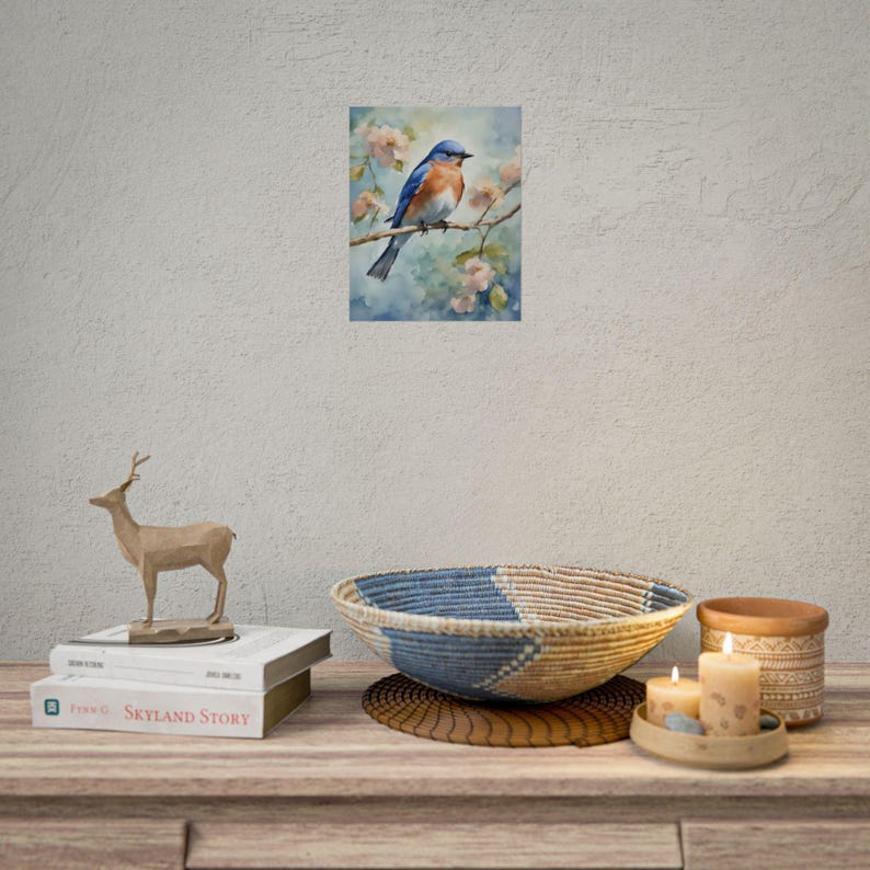 Eastern Bluebird Watercolor Print, Floral Spring Art, Vertical Posters ...