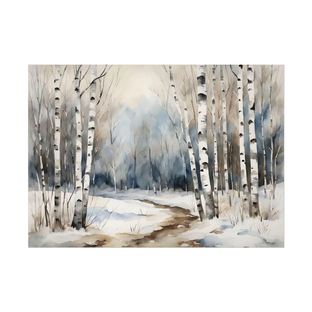 Winter Birch Trees Watercolor Print Forest Painting Nature Art Print ...