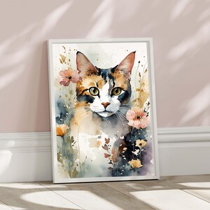 Calico Cat Watercolor Vertical Posters - Pet Wall Art Print, Matte ...