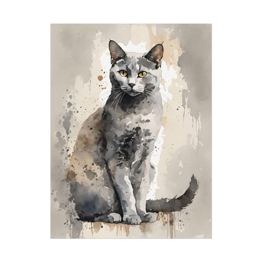 Gray Cat Print, Watercolor Painting Pets Art Print Animal Wall Art Cat ...
