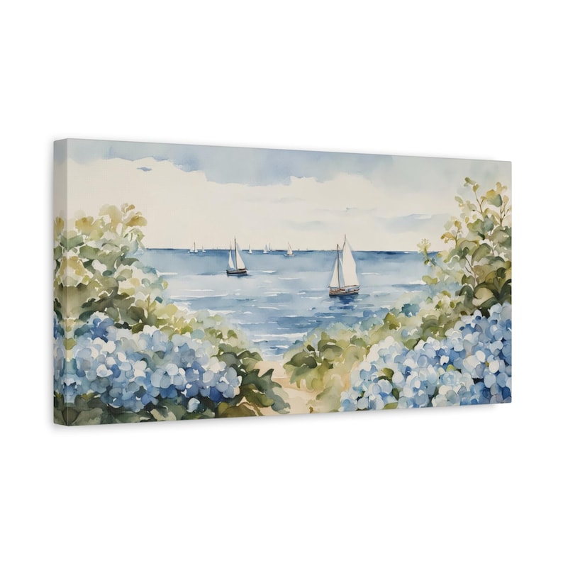 Cape Cod Coastal Canvas Print, Blue Hydrangea Massachusetts Watercolor ...