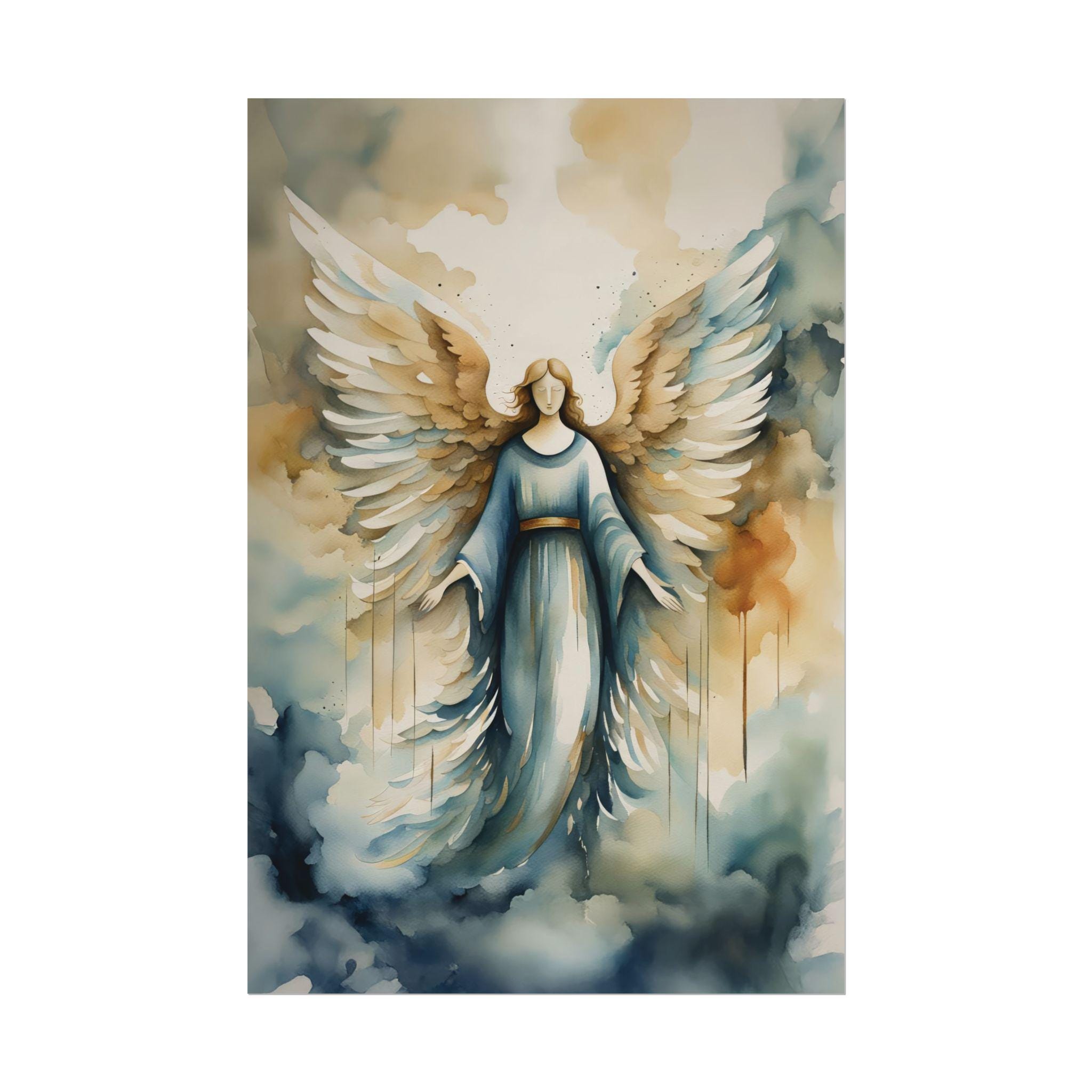 Guardian Angel Poster Blue Angel Watercolor Print Religious Wall Art ...