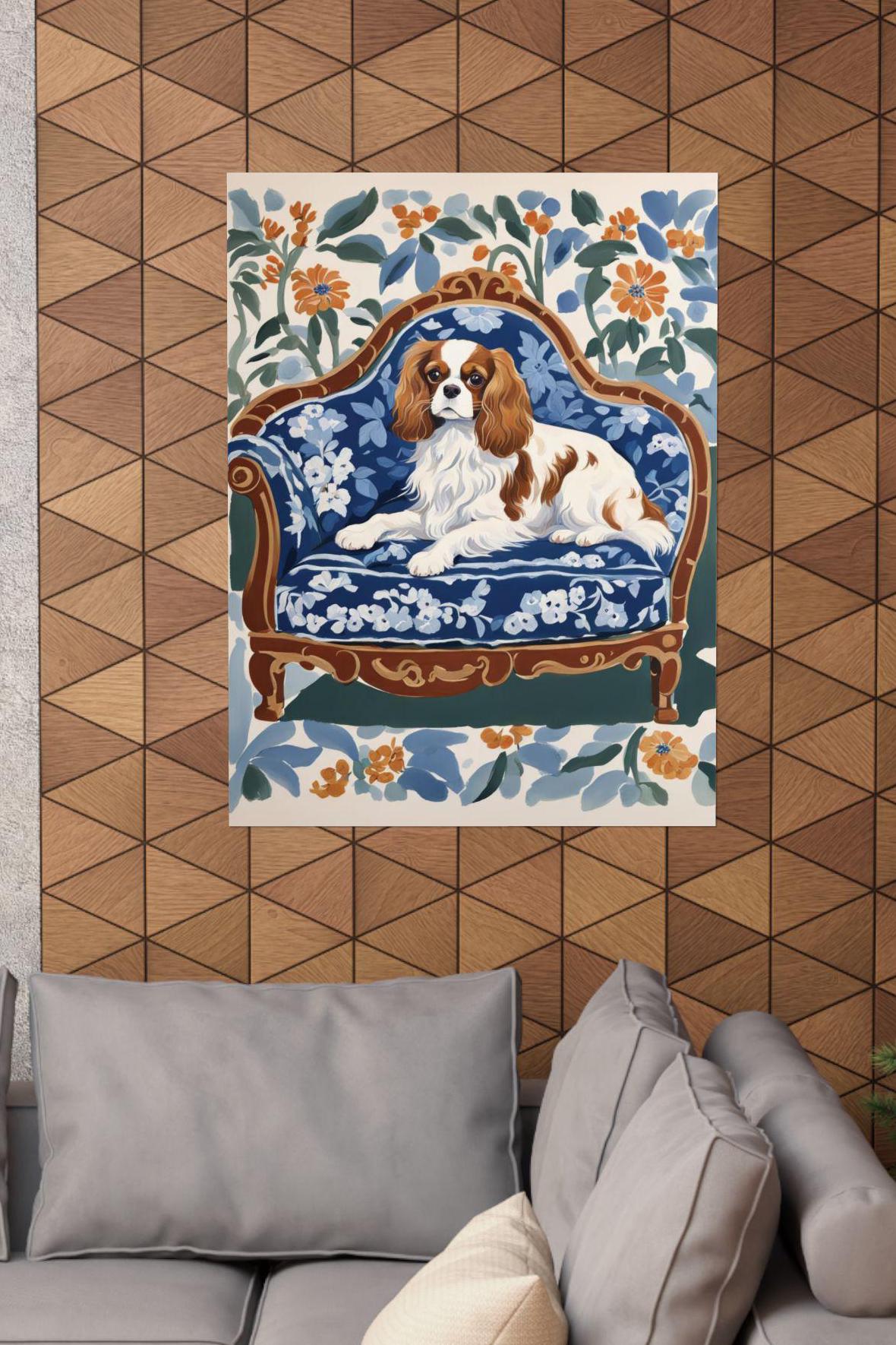King Cavalier Art Print, Blue Floral Chinoiserie Wall Art, Dog Lover ...