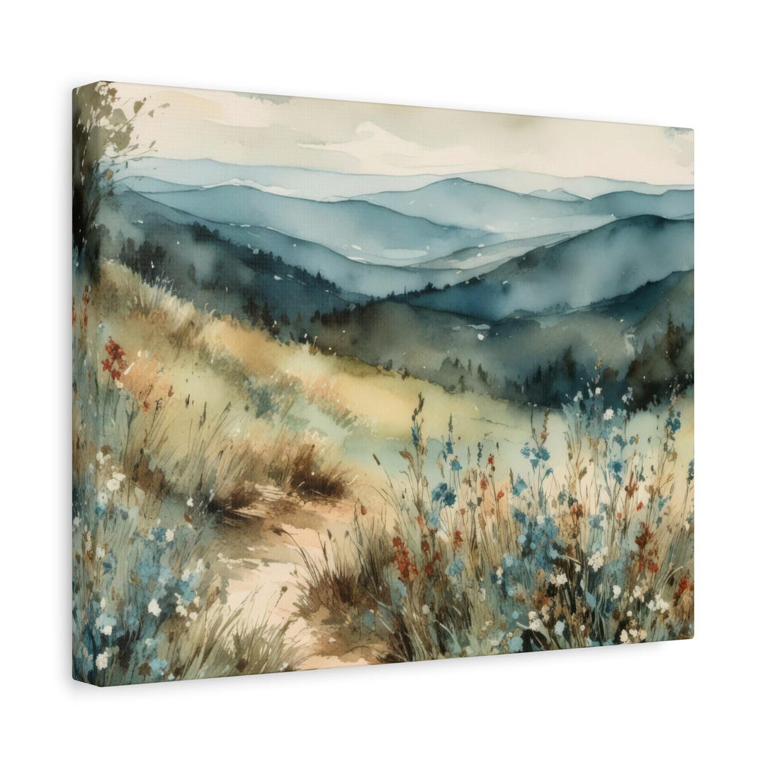 Blue Ridge Mountains Watercolor Canvas Print, Gallery Wraps Landscape ...