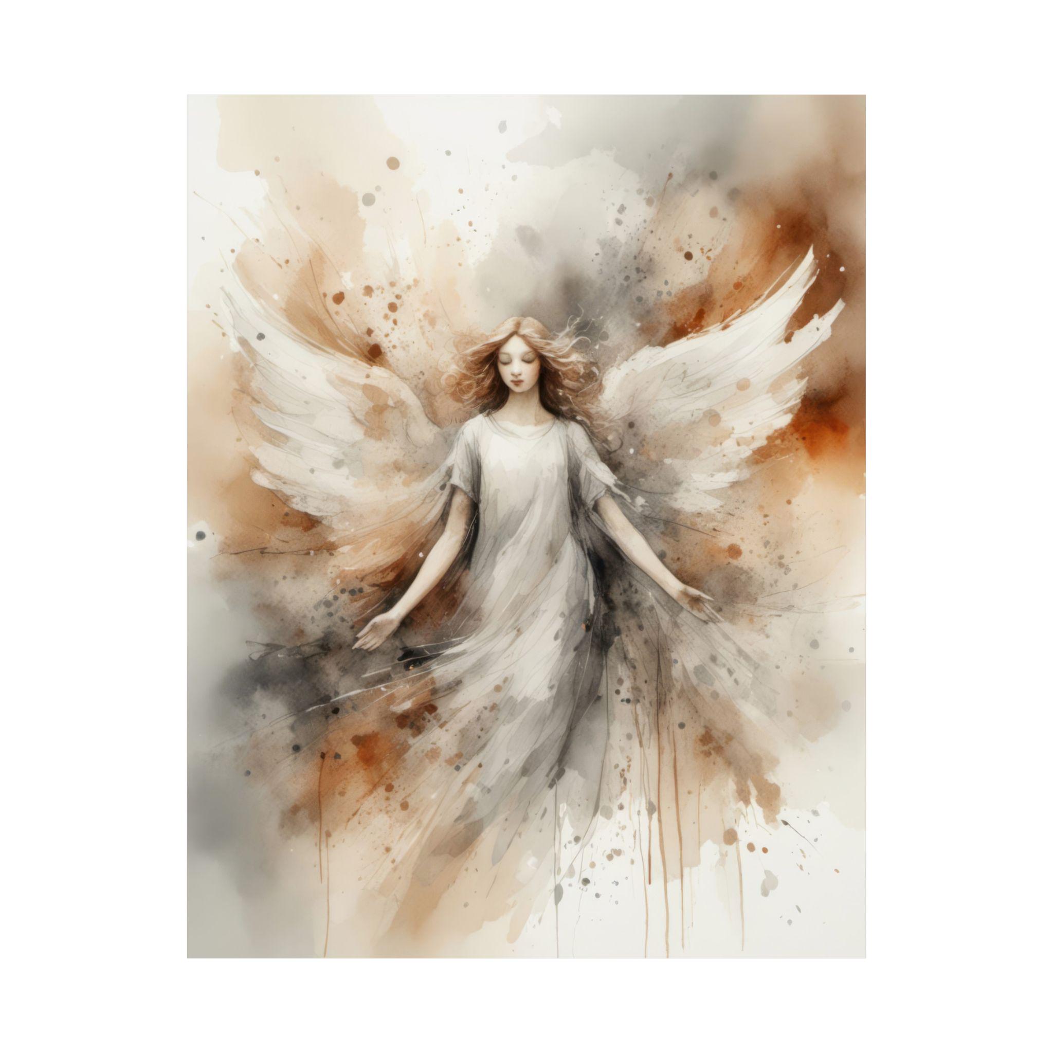 Angel Poster, Guardian Angel Watercolor Print, Sepia Religious Wall Art ...