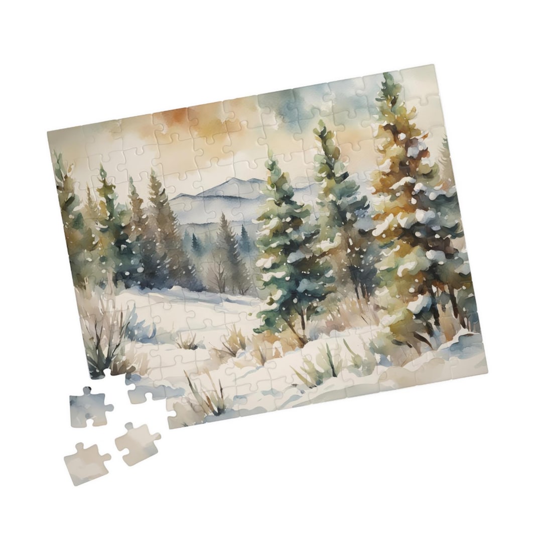 Winter Landscape, Jigsaw Puzzle, Winter Snowy Evergreen Pine Trees ...
