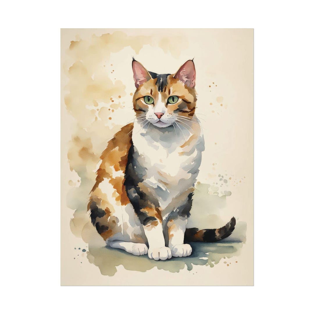 Orange White Calico Cat Portrait, Watercolor Painting, Pet Art Print ...