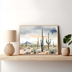 Neutral Watercolor Print Arizona Desert Landscape Painting Saguaro ...