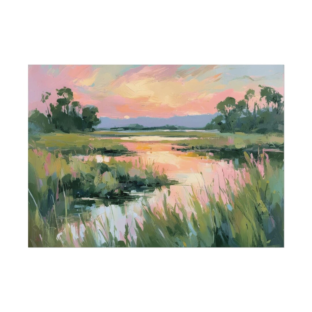 Sunset Marsh Landscape Painting | Carolina Green Lowcountry Coastal Oil ...