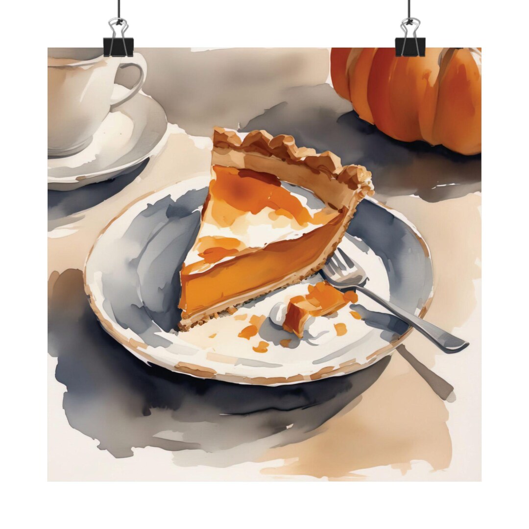 Pumpkin Pie Painting, Fall Watercolor Dessert Artwork, Autumn Pie Slice ...