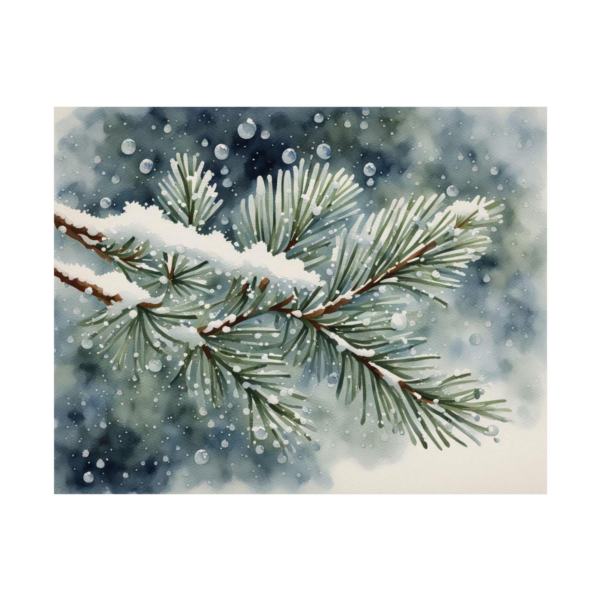 Fir Tree Branch Winter Art Print, Christmas Snow Scene Watercolor Wall ...